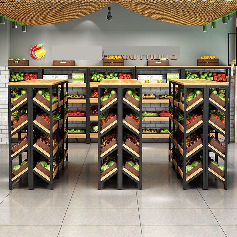 New Design Steel Wooden Fruit Vegetable Stand Supermarket Shelves Wine ...